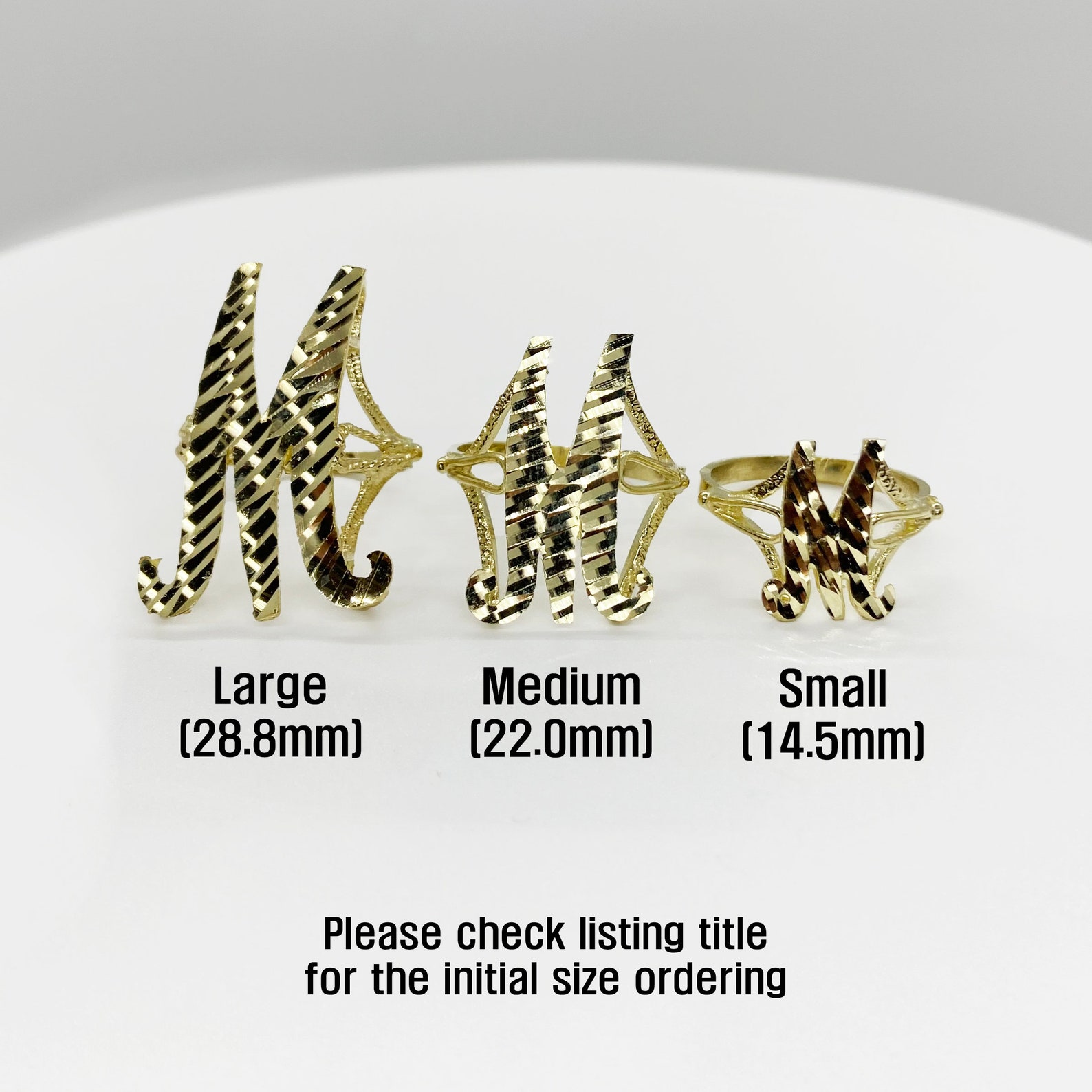 10k Solid Gold Cursive Initial Letter Alphabet Diamond Cut Monogram Ring large 28.8mm Perfect ...