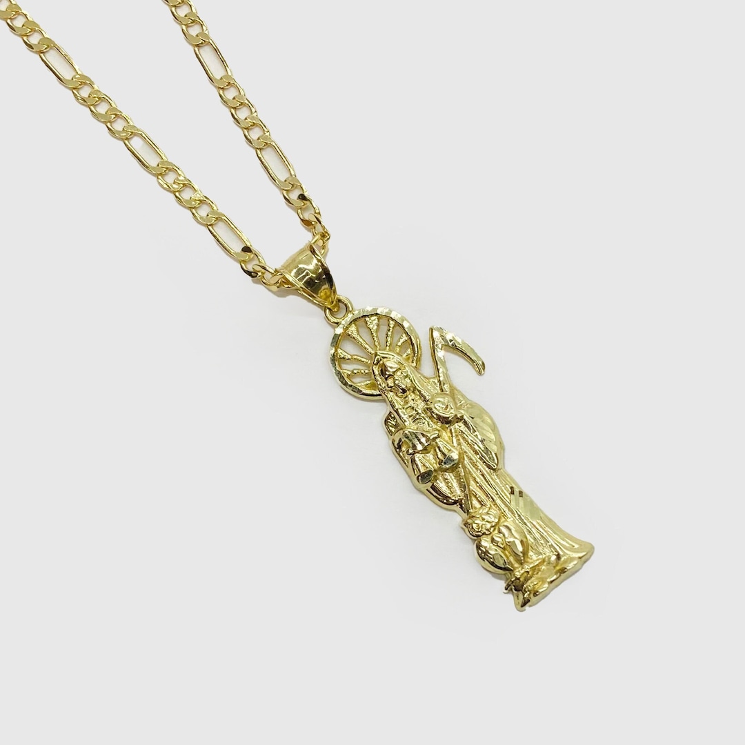 10k Solid Gold Santa Muerte Angel of Death Grim Reaper Diamond Cut ...