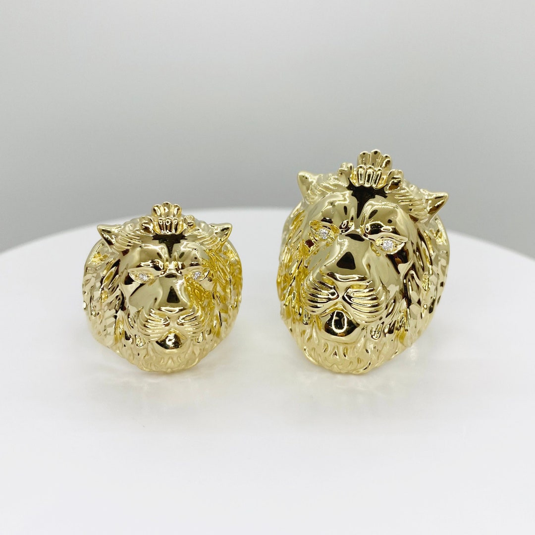 10k & 14k Solid Gold Lion Head Ring With Cubic Zirconia Stones for Men ...
