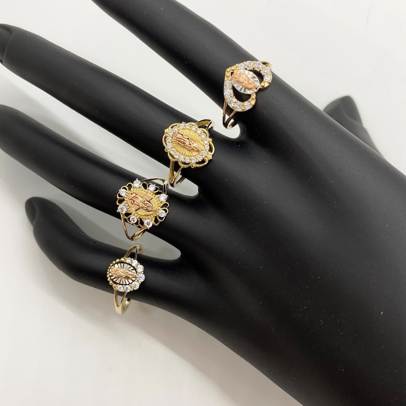 14k Solid Gold Virgin Mary Lady Guadalupe CZ Ring for Women Girls ...
