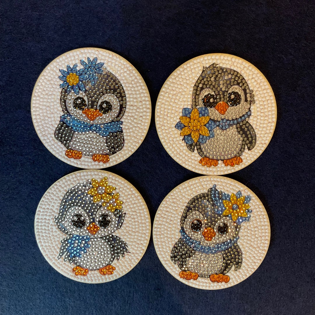 Diamond Art Penguin Coaster Magnets - Handcrafted Sparkling Penguin ...