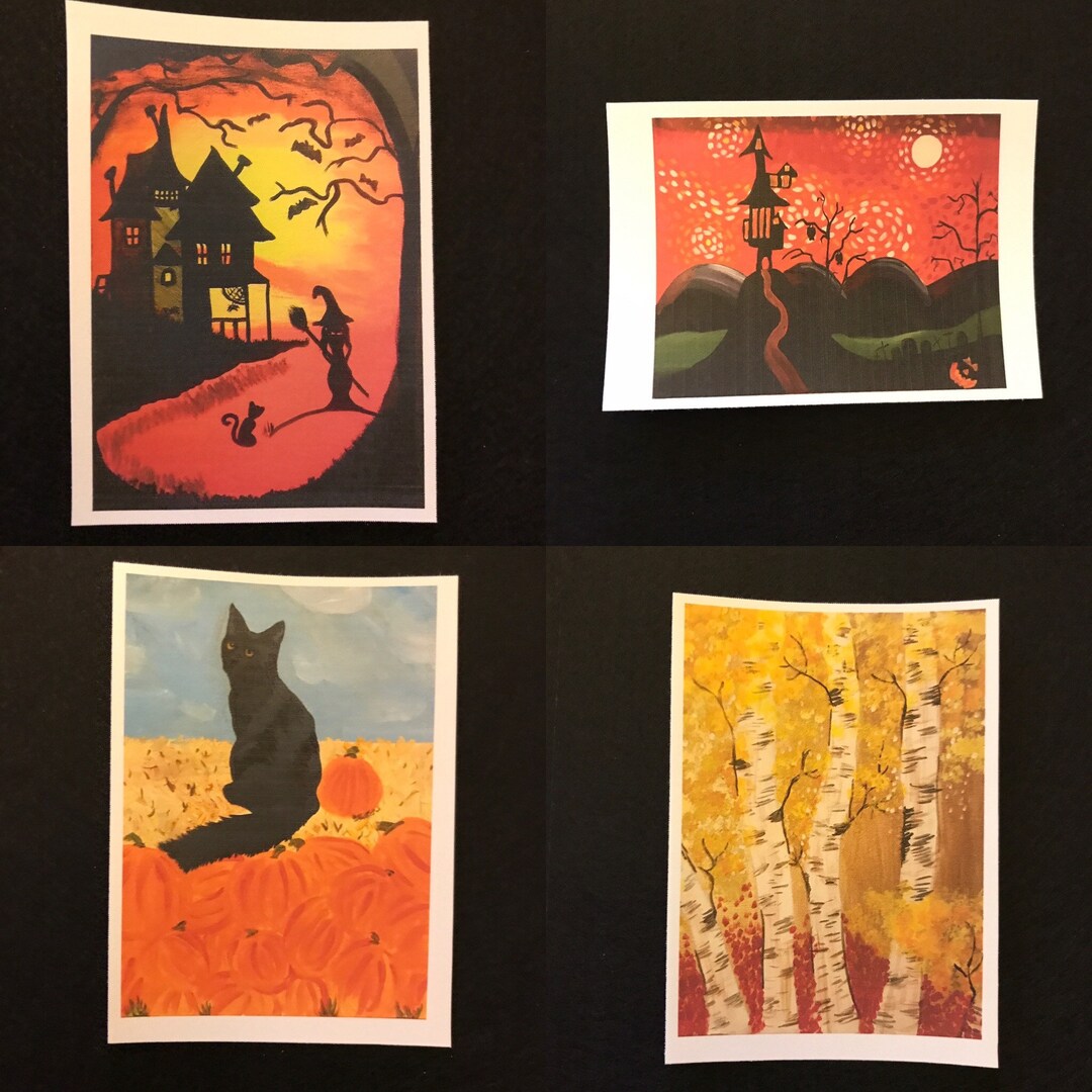 6-pk Halloween and Fall Postcards or Frameables|handmade Postcards ...