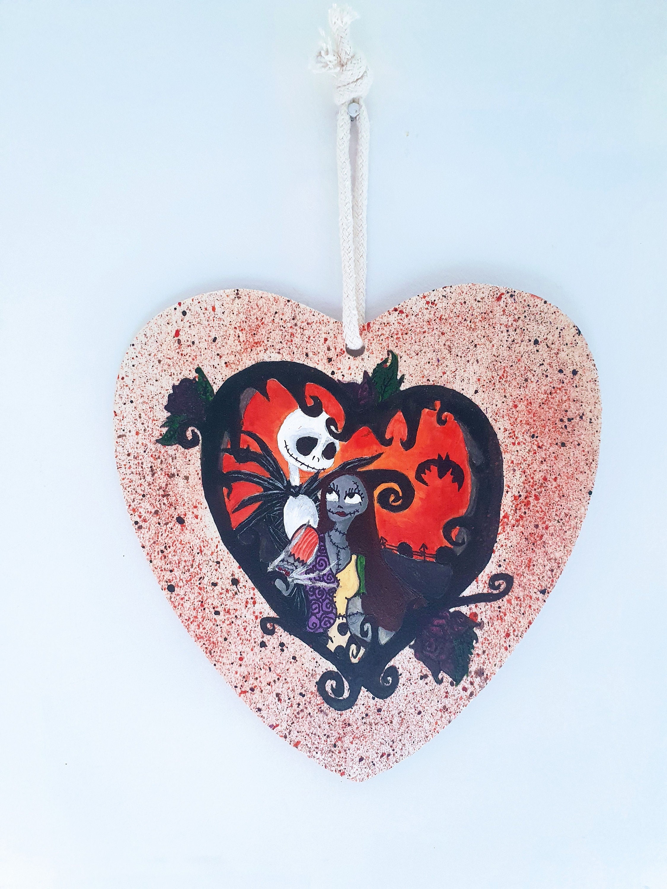 Jack and Sally Hand Painted Wooden Heart - Etsy