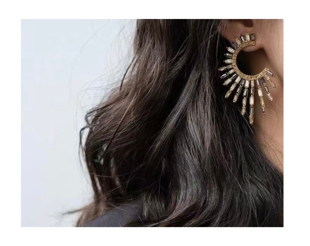 Gold Abstract Earrings.geometric Earrings,celestial Earrings. Statement ...