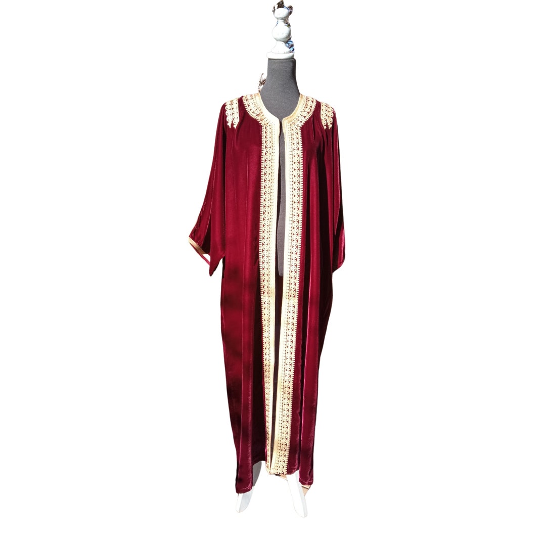 Vintage Moroccan Velvet Silham Oriental Kimono Bordeaux Long - Etsy