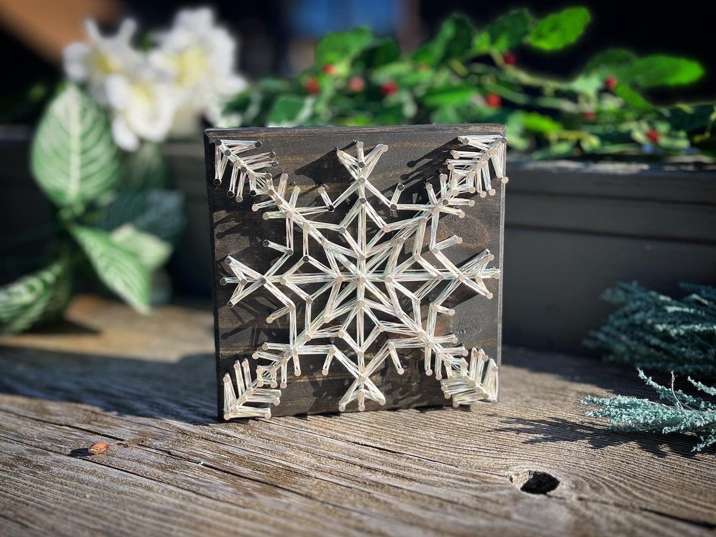 Snowflake String Art, Metallic Thread on Upcycled Wood Customizable ...