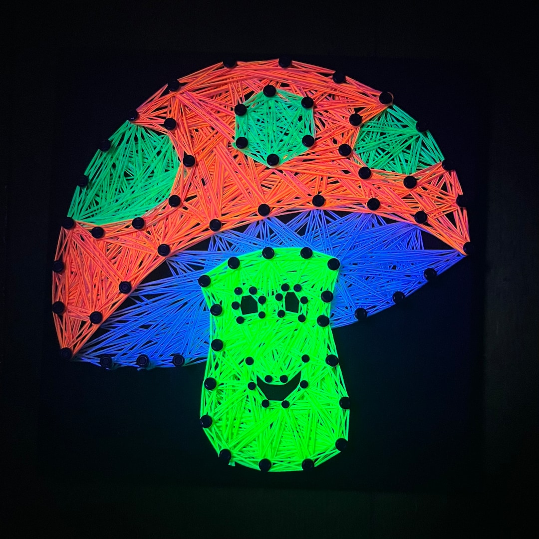 Glow-in-the-dark and Blacklight Mushroom String Art, Wall Hanging ...