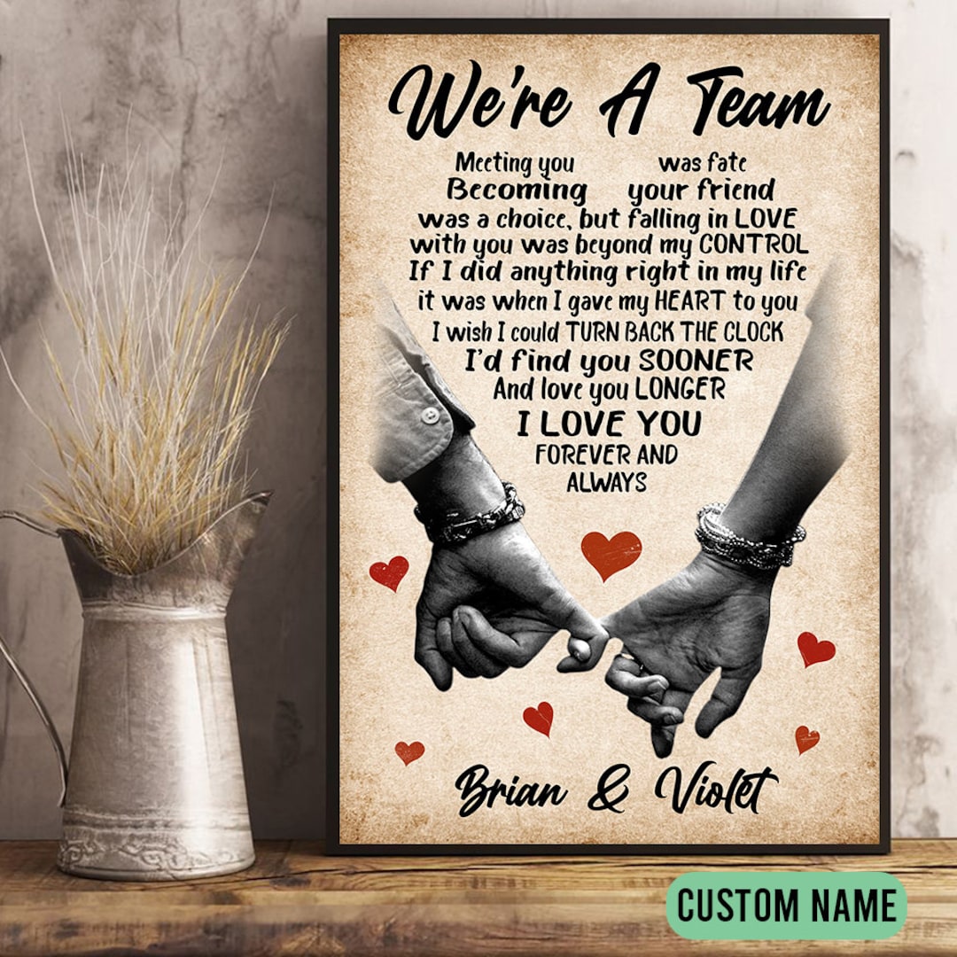 Personalized We're A Team Poster, We're A Team Hand Holding Valentine's ...