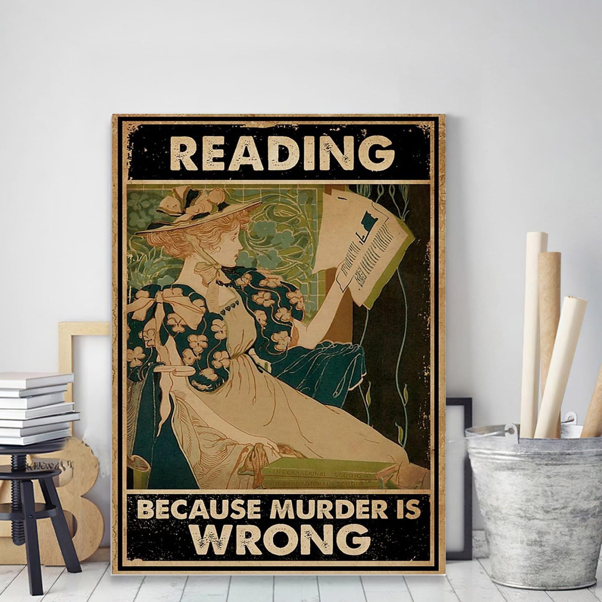 Love Reading Books Poster Girl Reading Book Vintage Poster A - Etsy
