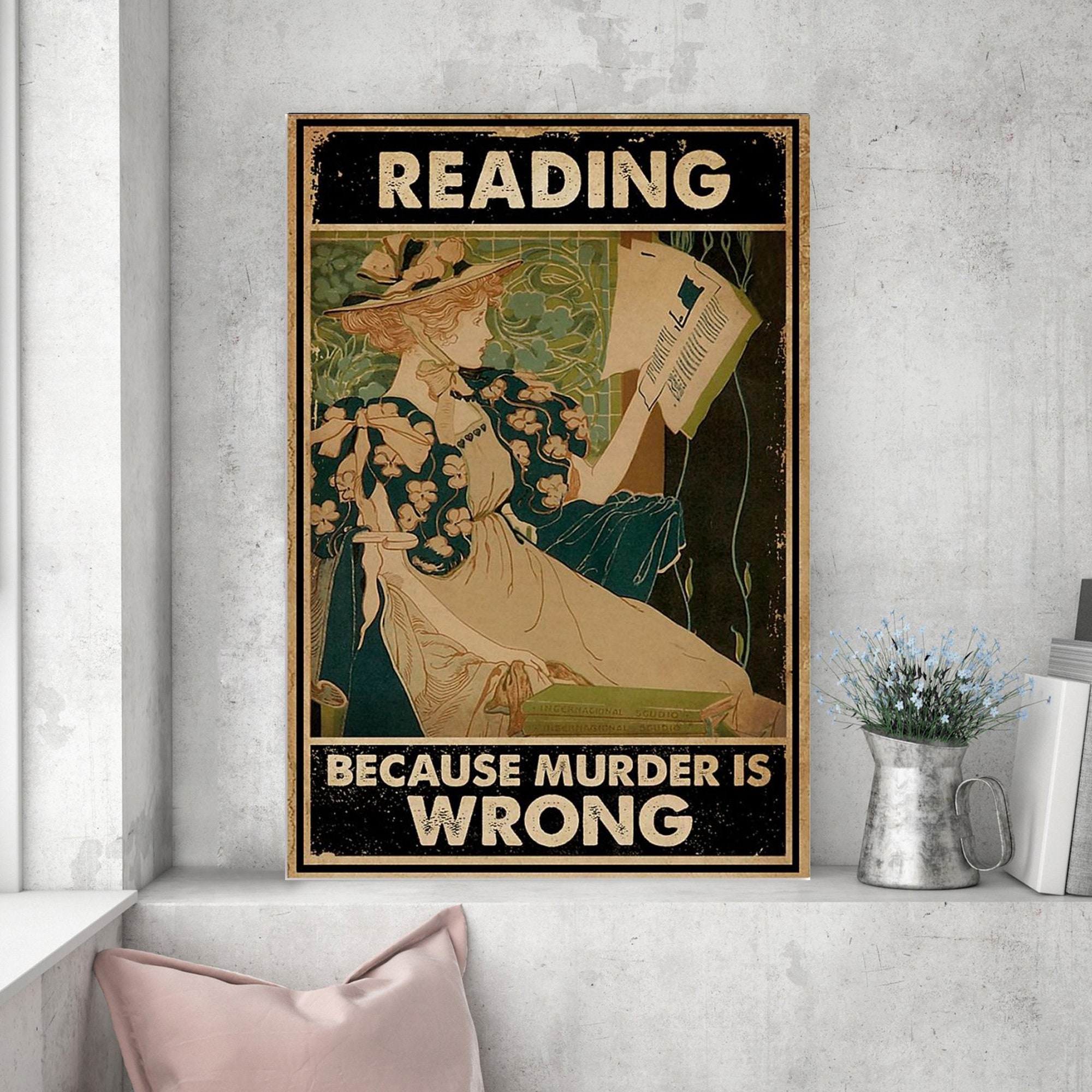 Love Reading Books Poster Girl Reading Book Vintage Poster A - Etsy