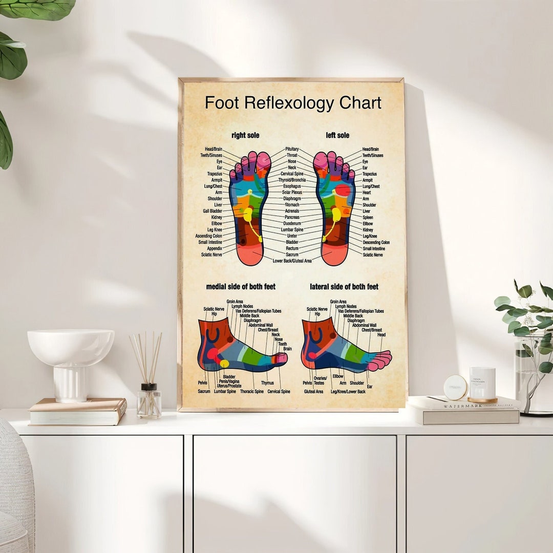 Foot Reflexology Chart Poster, Foot Reflexology Poster, Massage ...