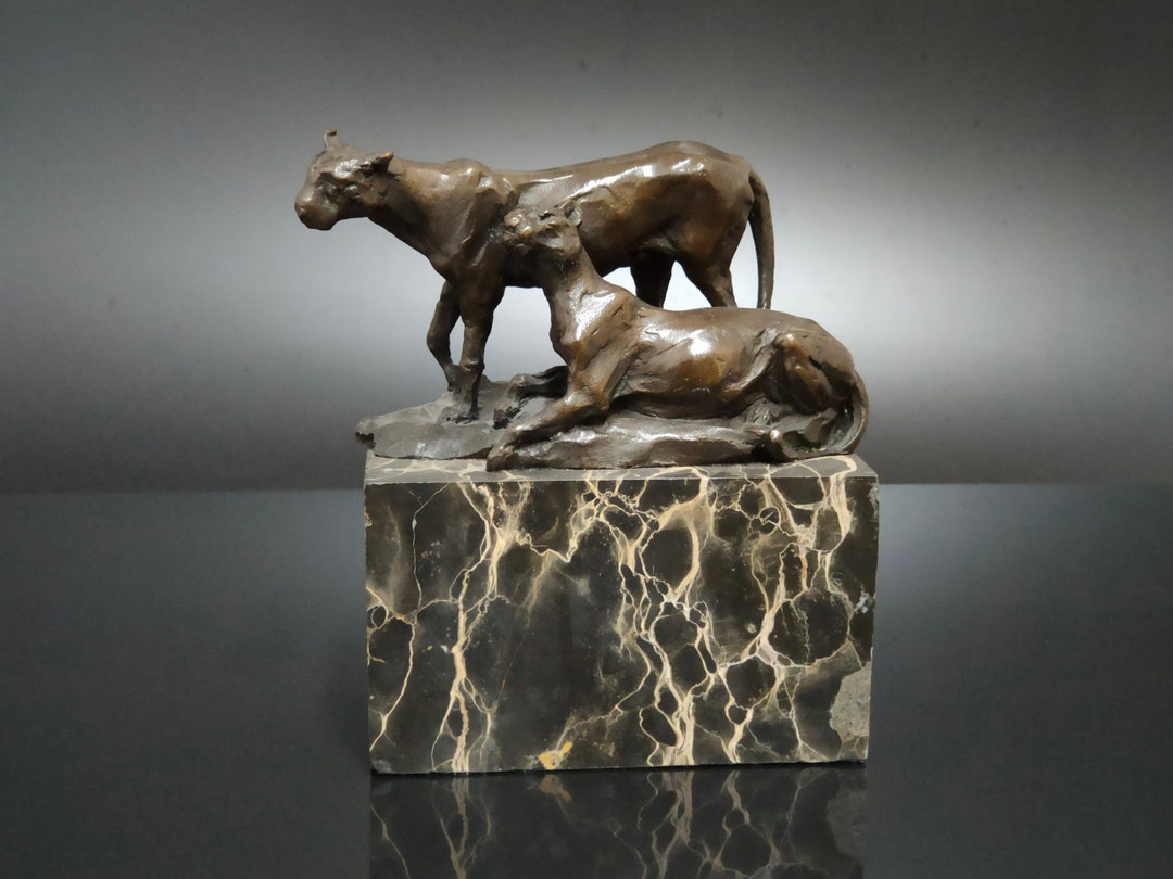 Scultura in bronzo Pantere su base di marmo. Home Decor Art Figurine ...