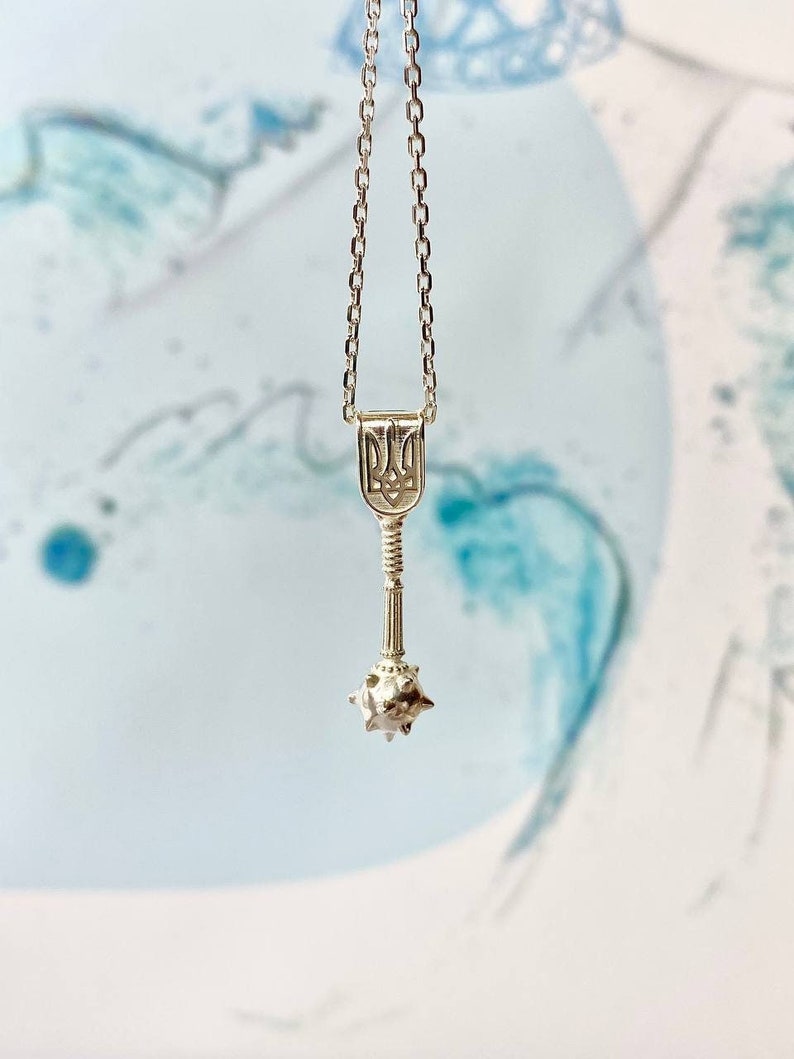 Ukrainian Mace and Emblem of Ukraine Pendant, Sterling Silver 925, Stop ...