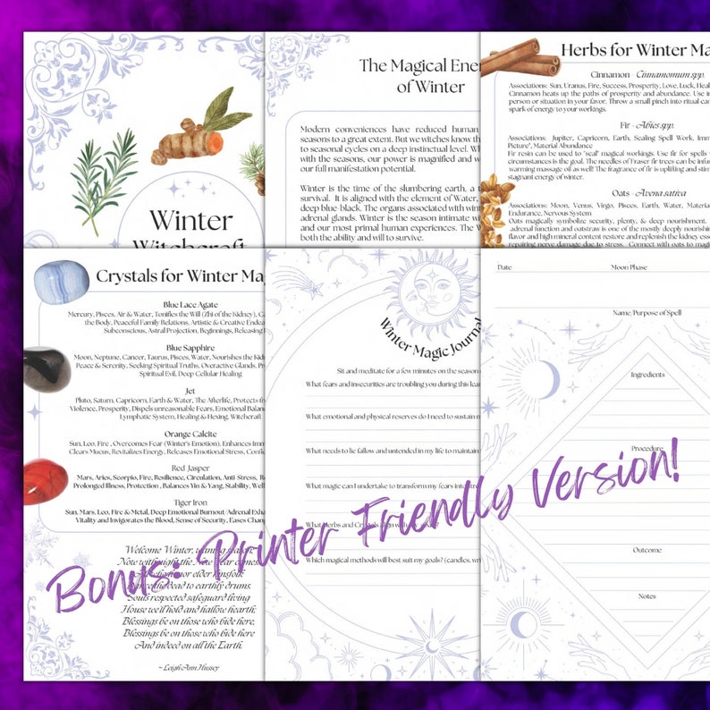 WINTER WITCHCRAFT Fillable PDF Magical Herbs Crystals Witchy Spells ...