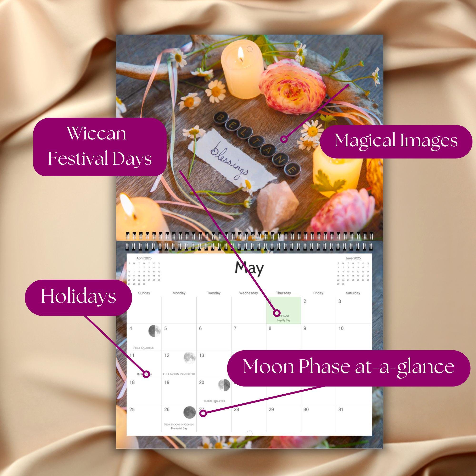 WICCAN CALENDAR 2026 | Moon Phases Astrology Ritual Planner, Festival ...