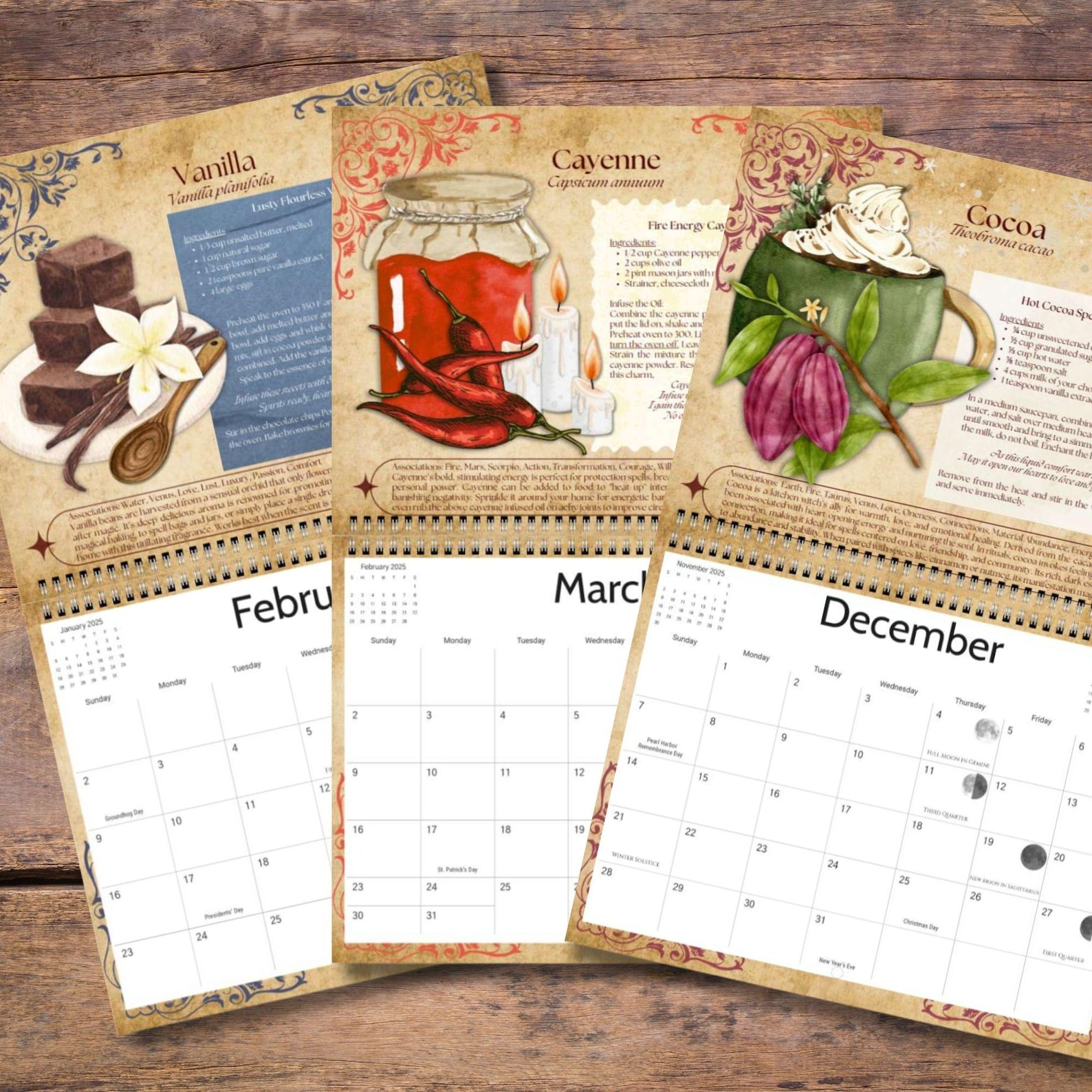 KITCHEN WITCH Calendar 2026 | Magical Spell Recipes Moon Phases Green ...