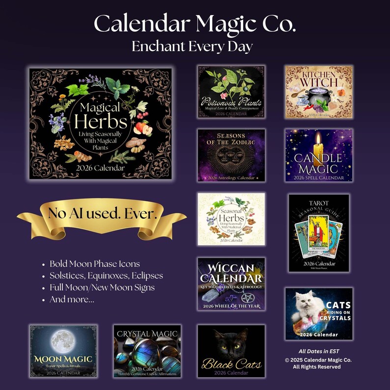 KITCHEN WITCH Calendar 2026 | Magical Spell Recipes Moon Phases Green ...