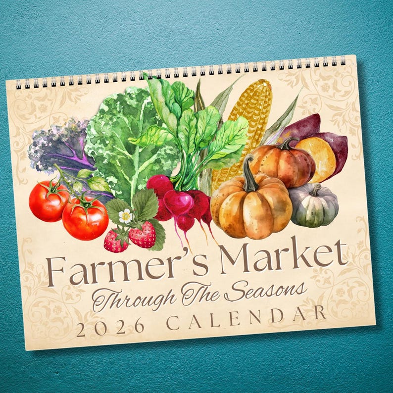 Farmer’s Market Calendar 2026 | Produce Fruits & Vegetables Art ...