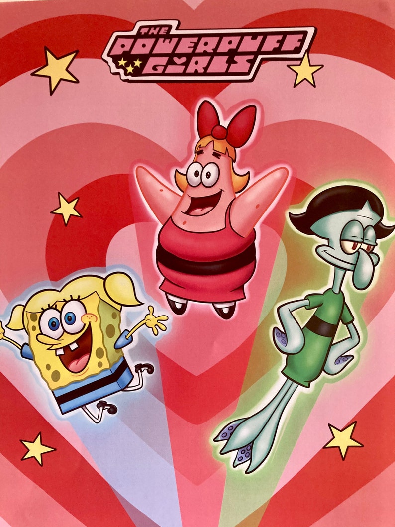 Powerpuff girls spongebob poster A3 | Etsy