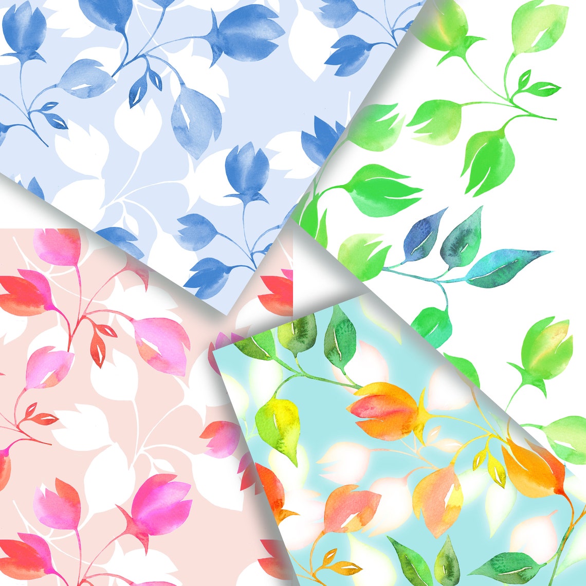 Spring Flowers Digital Paper Pack. Printable Floral Seamless Pattern ...