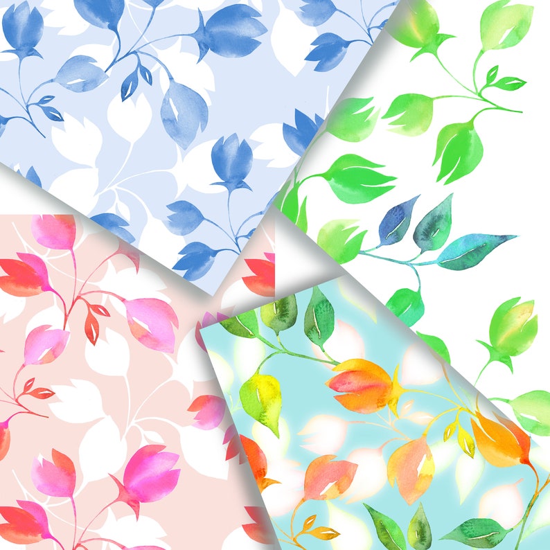 Spring Flowers Digital Paper Pack. Printable Floral Seamless Pattern ...