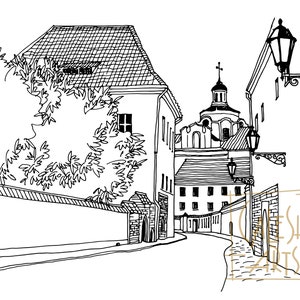 Wall Art. Printable Urban Sketch. Vilnius. Lithuania. Hand Drawn Style ...