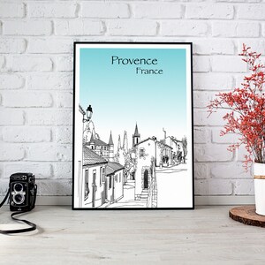 Provence Wall Art. Colorful Urban Sketch Watercolour. Hand Drawn Line ...