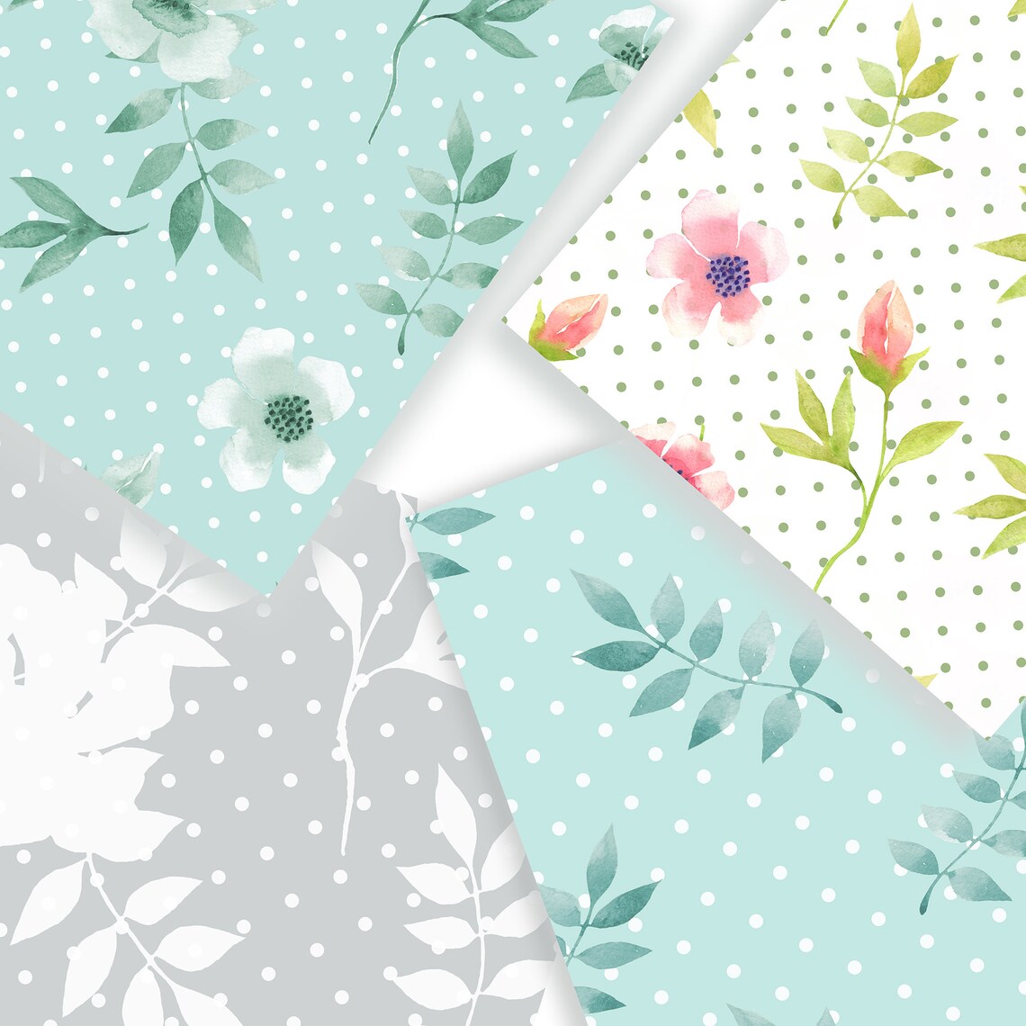 Spring Flowers Digital Paper Pack. Printable Floral Seamless Pattern ...