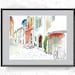 Provence Wall Art. Colorful Urban Sketch Watercolour. Hand Drawn Line ...