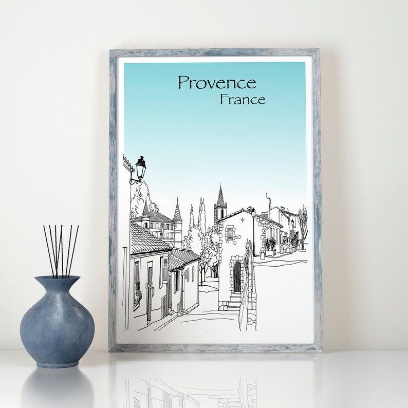 Provence Wall Art. Colorful Urban Sketch Watercolour. Hand Drawn Line ...