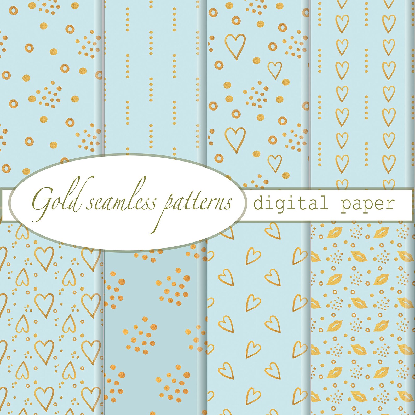 Gold Hearts Digital Paper Pack. Printable Seamless Pattern. - Etsy