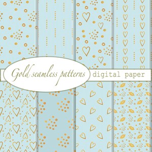 Gold Hearts Digital Paper Pack. Printable Seamless Pattern. Gold Hearts ...