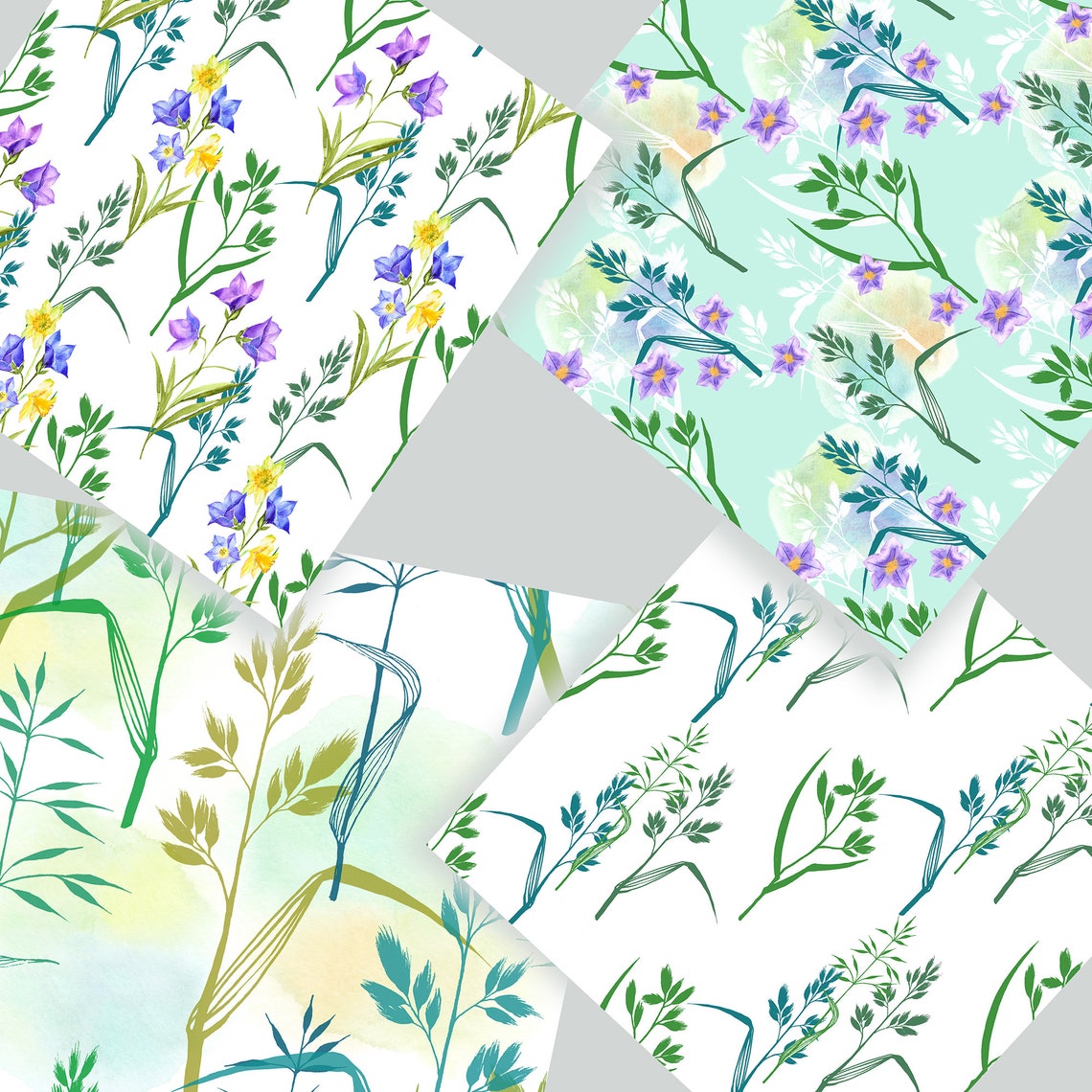 Spring Flowers Digital Paper Pack. Printable Floral Seamless Pattern ...