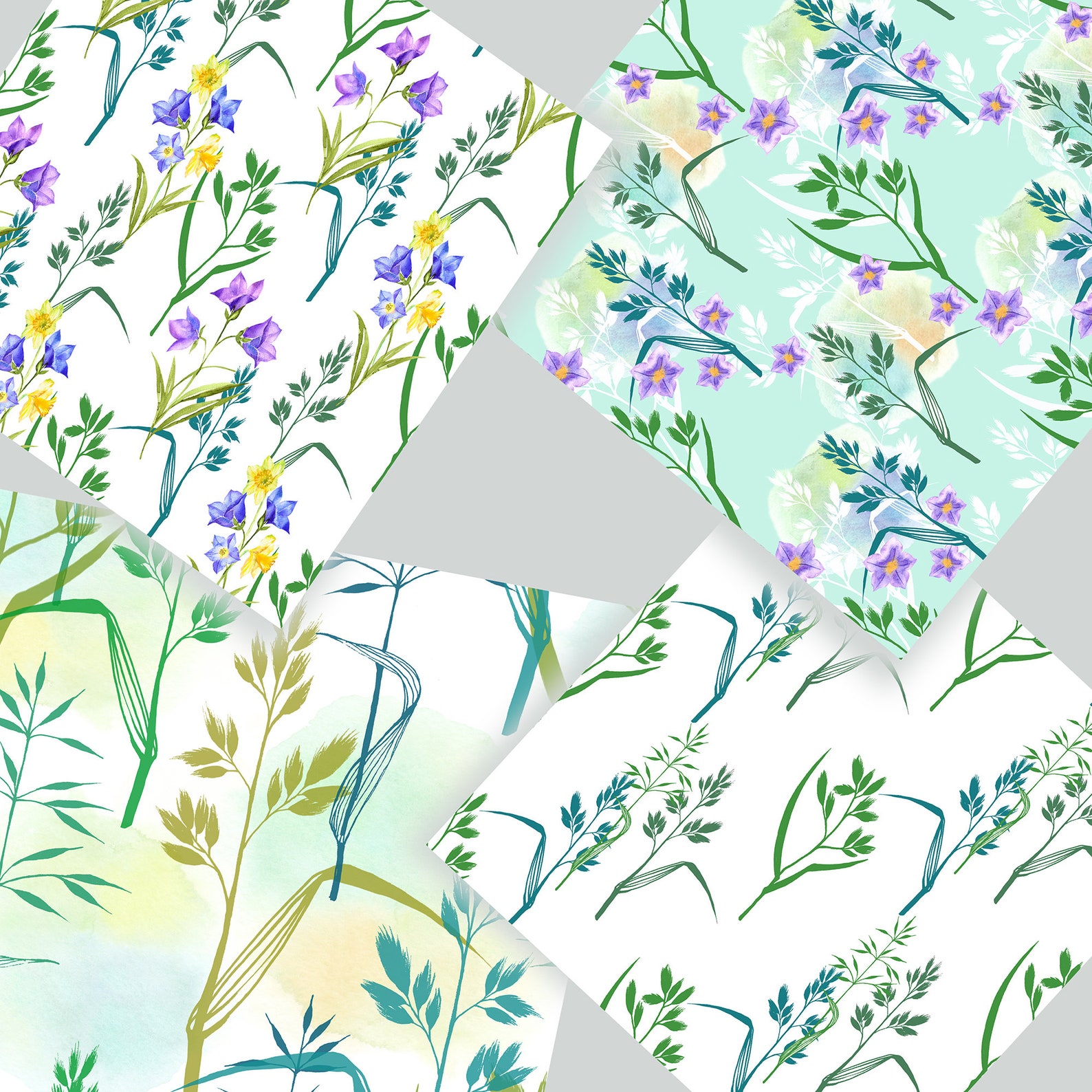 Spring Flowers Digital Paper Pack. Printable Floral Seamless Pattern ...