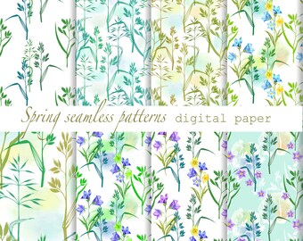 Spring Flowers Digital Paper Pack. Printable Floral Seamless Pattern ...