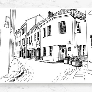 Wall Art. Printable Urban Sketch. Vilnius. Lithuania. Hand Drawn Style ...