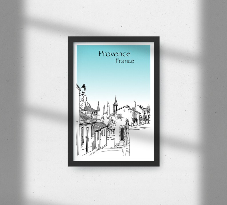Provence Wall Art. Colorful Urban Sketch Watercolour. Hand Drawn Line ...