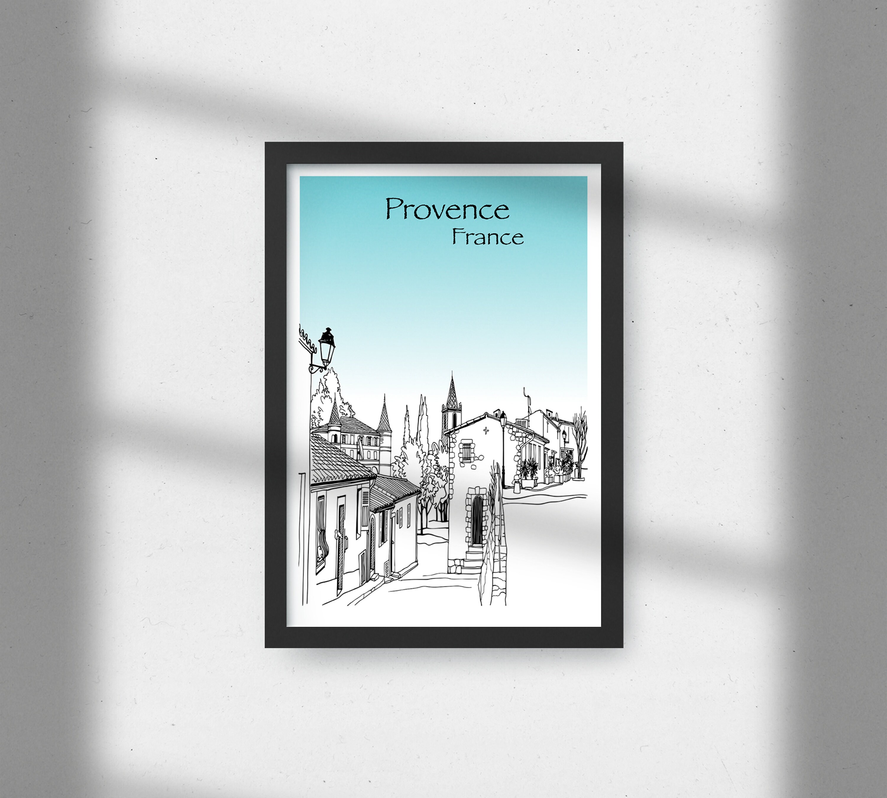 Provence Wall Art. Colorful Urban Sketch Watercolour. Hand Drawn Line ...