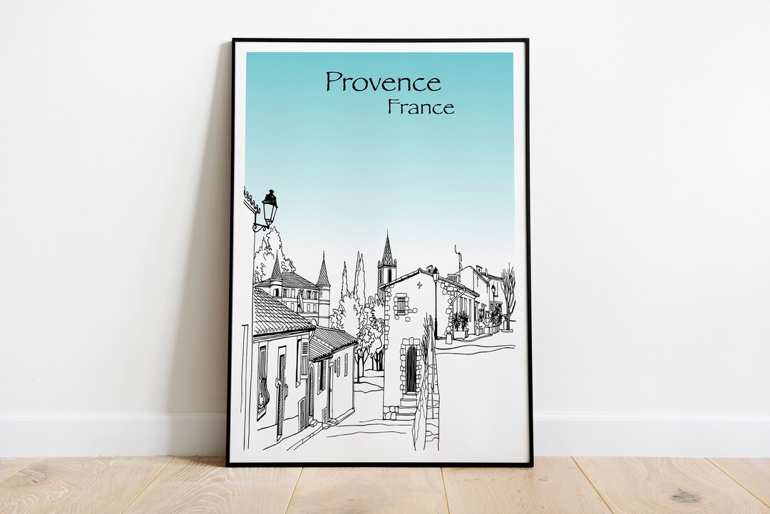 Provence Wall Art. Colorful Urban Sketch Watercolour. Hand Drawn Line ...