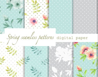 Spring Flowers Digital Paper Pack. Printable Floral Seamless Pattern ...