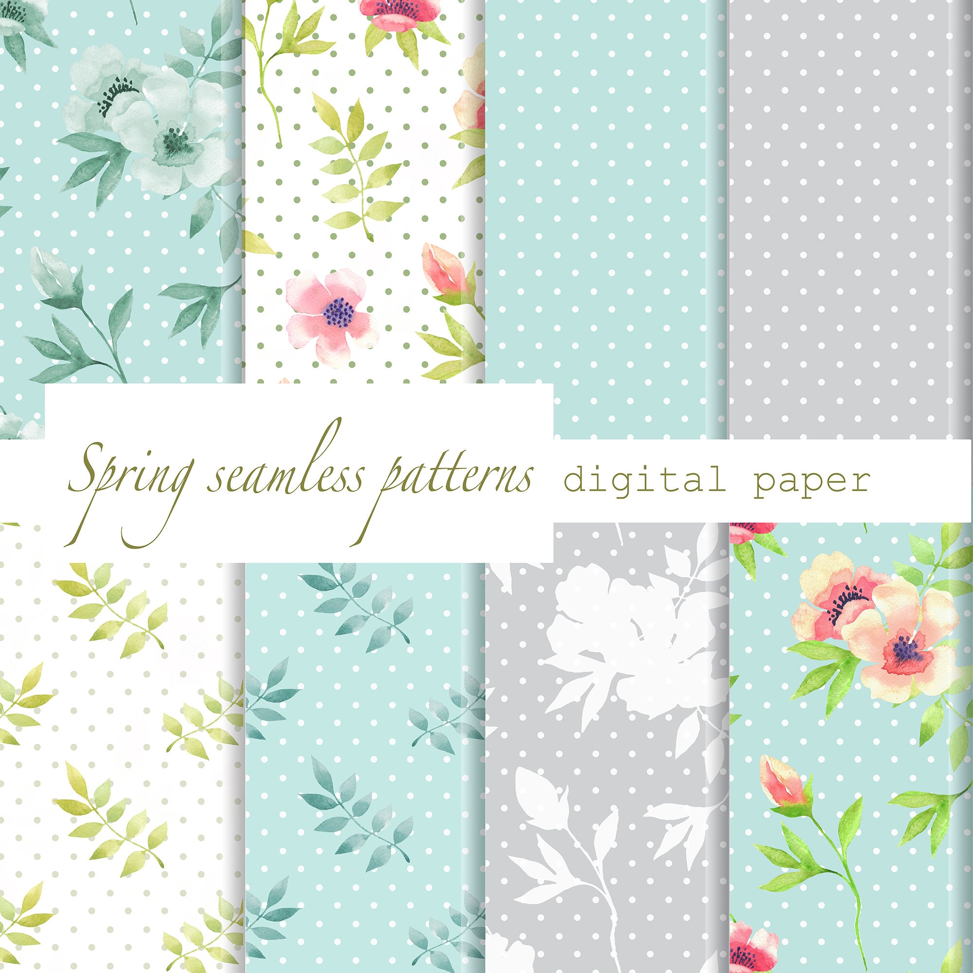 Spring Flowers Digital Paper Pack. Printable Floral Seamless Pattern ...