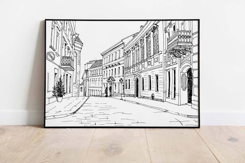 Wall Art. Printable Urban Sketch. Vilnius. Lithuania. Hand Drawn Style ...
