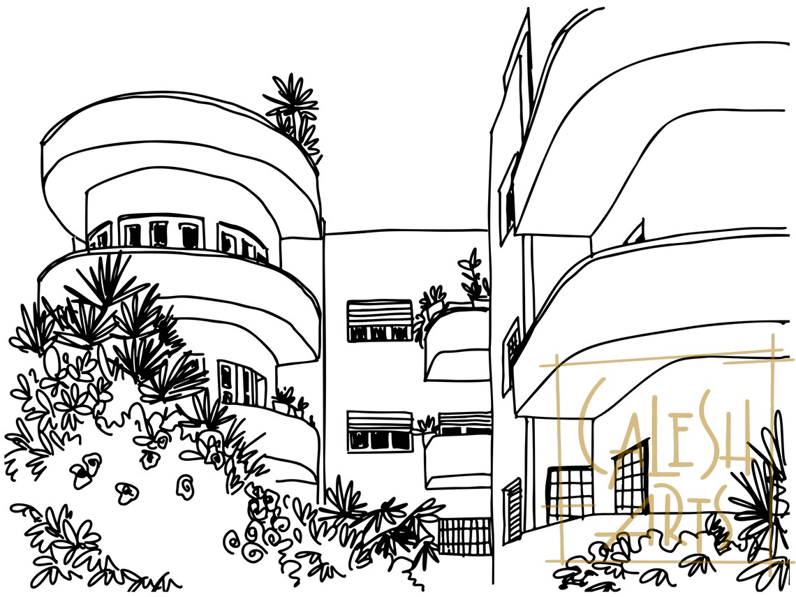 Tel Aviv Wall Art. Printable Urban Sketch. Hand Drawn Style. - Etsy