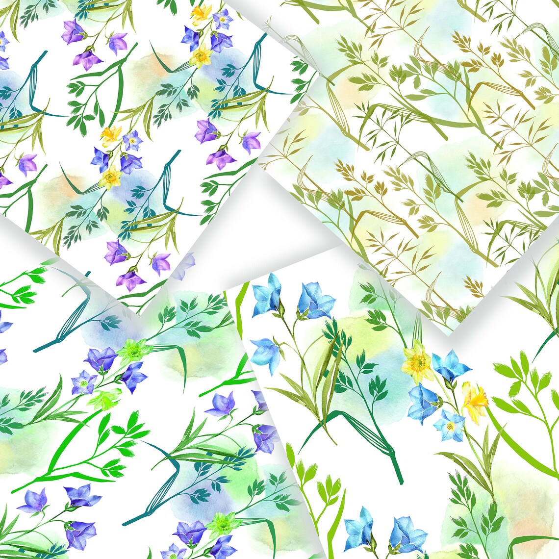 Spring Flowers Digital Paper Pack. Printable Floral Seamless Pattern ...