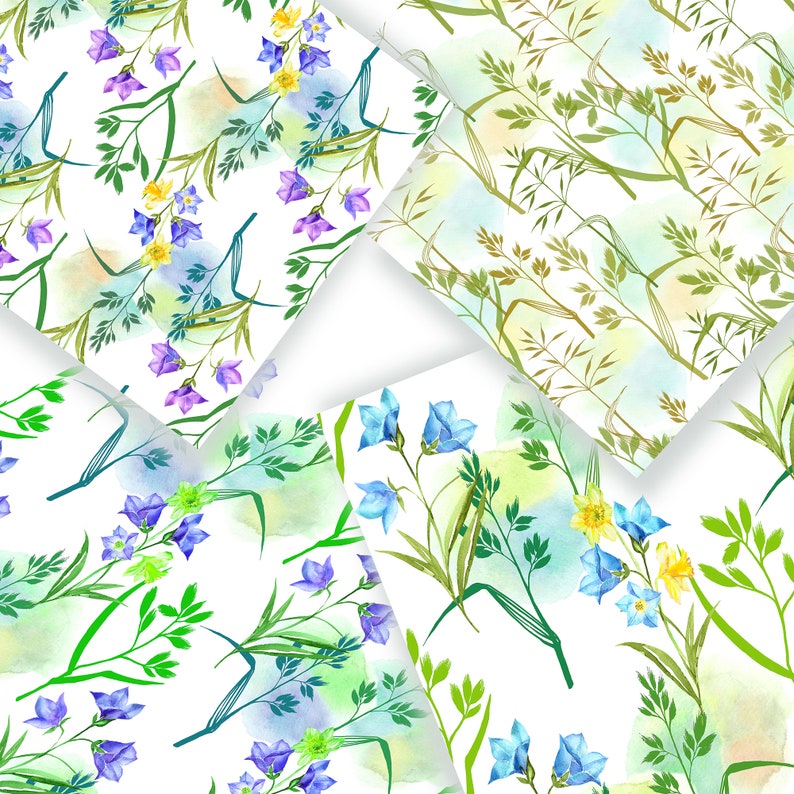 Spring Flowers Digital Paper Pack. Printable Floral Seamless Pattern ...