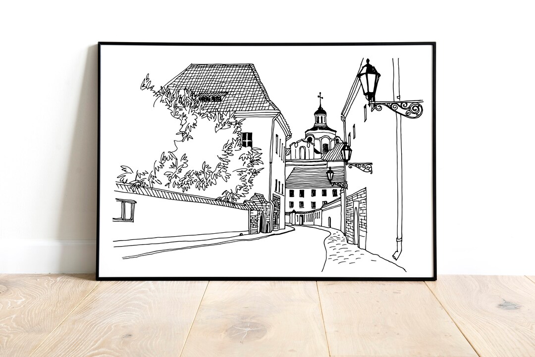 Wall Art. Printable Urban Sketch. Vilnius. Lithuania. Hand Drawn Style ...