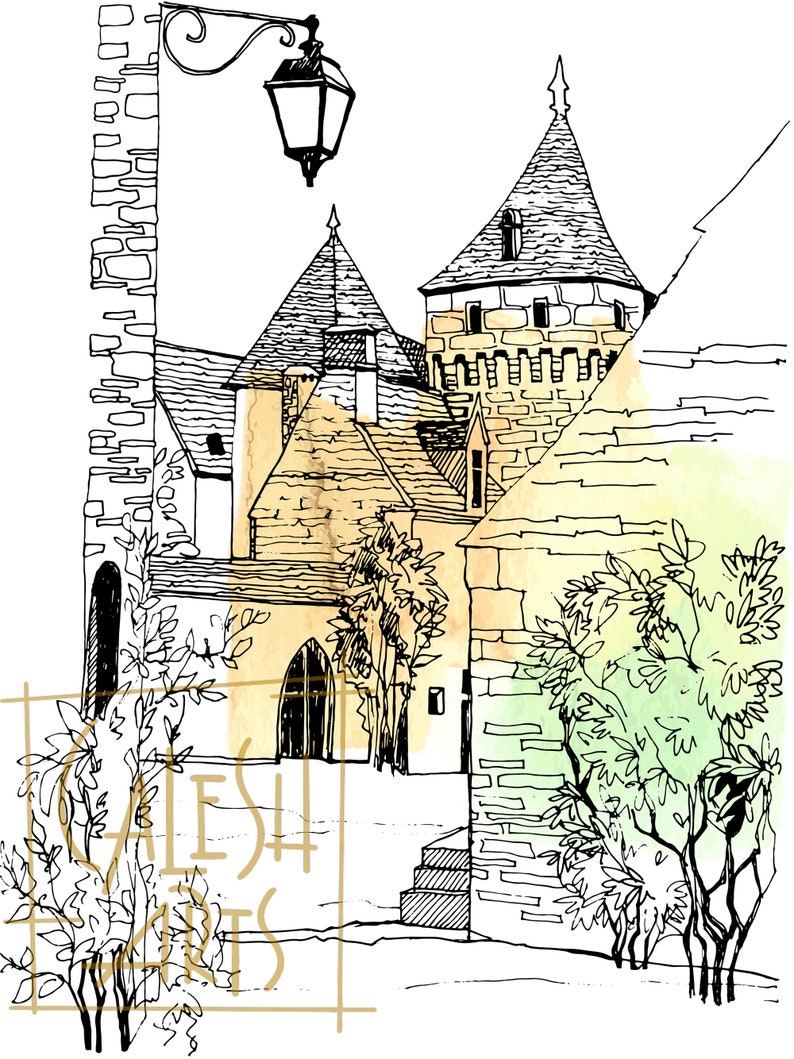 France Landscape Wall Art. Printable Image. Colourful Urban Sketch ...