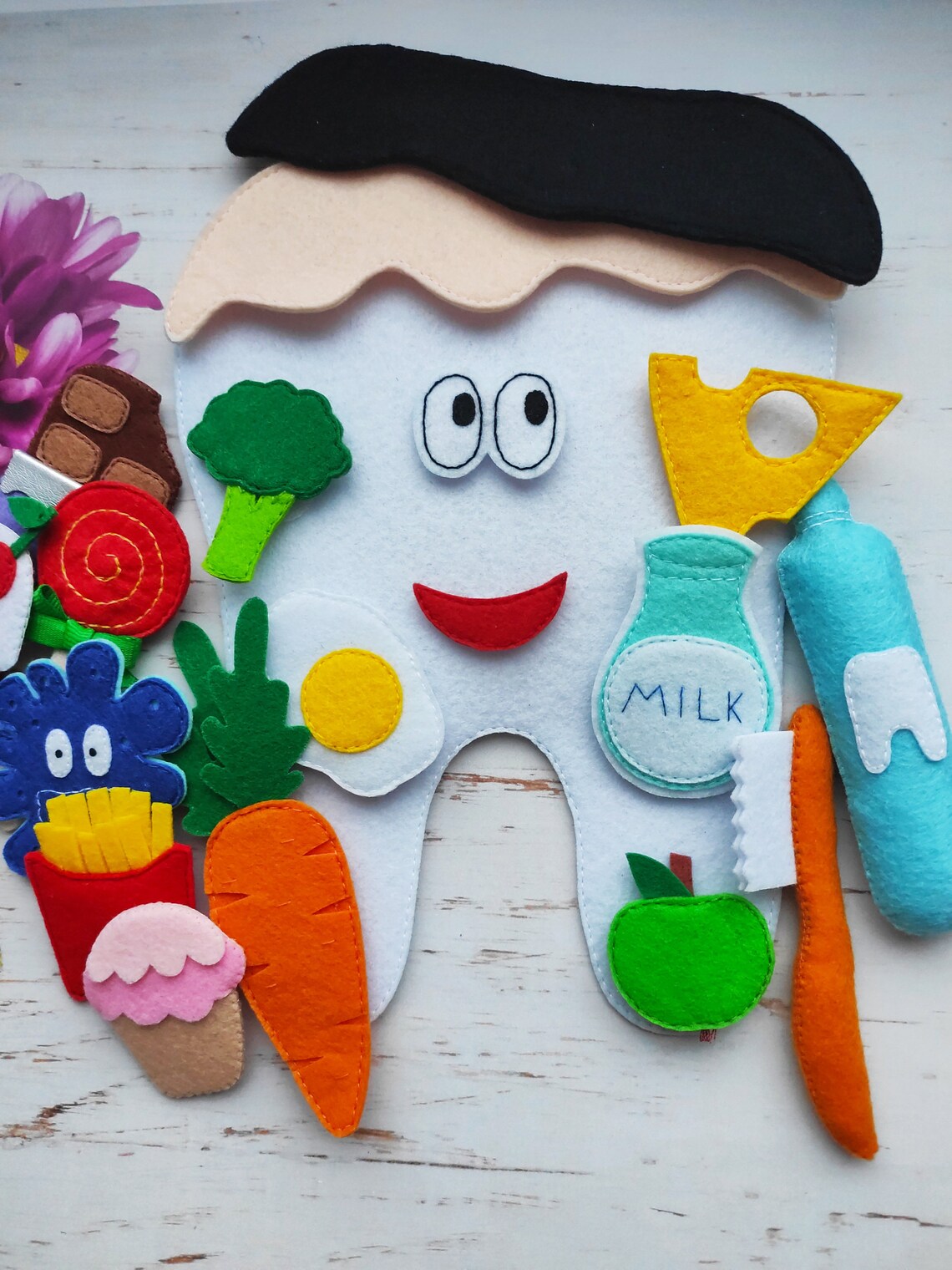 Felt Game clean Tooth. Felt Happy Tooth and Sad | Etsy