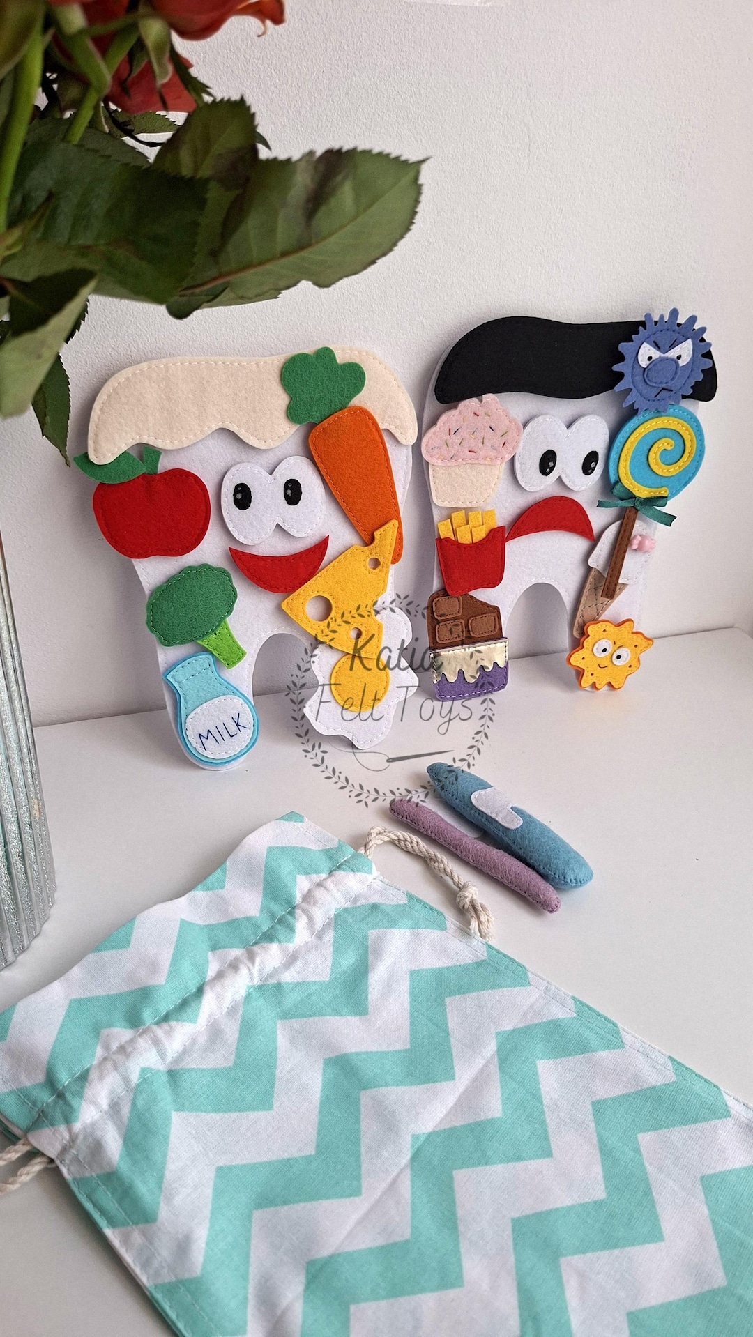 Felt Dental Health Learning Game "clean Tooth": Healthy/unhealthy Food ...
