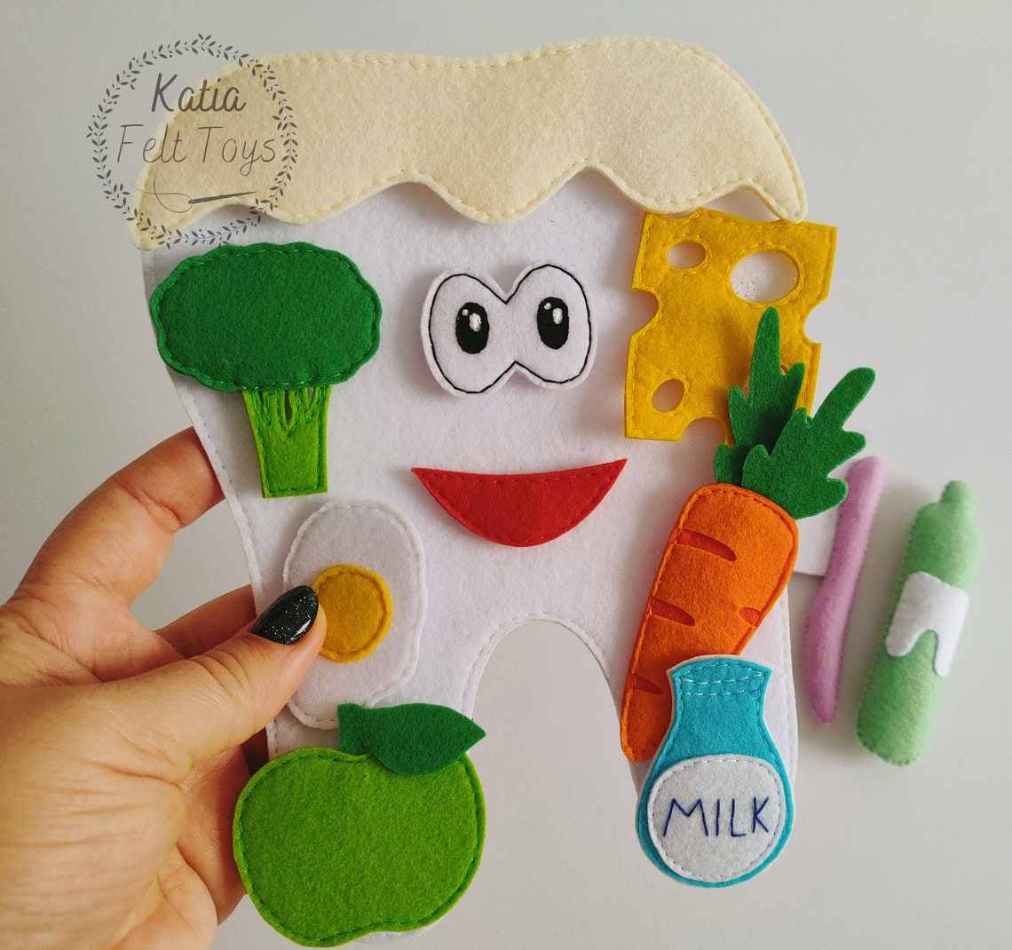 Felt Game clean Tooth. Felt Happy Tooth and Sad Tooth. Tooth Brushing ...